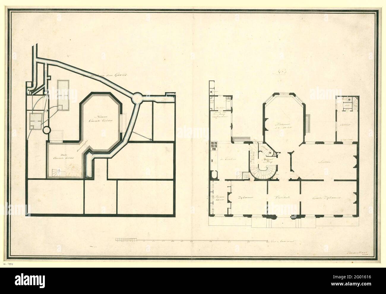 Architectural design drawing, map and cellar of house cups in Haarlem ...