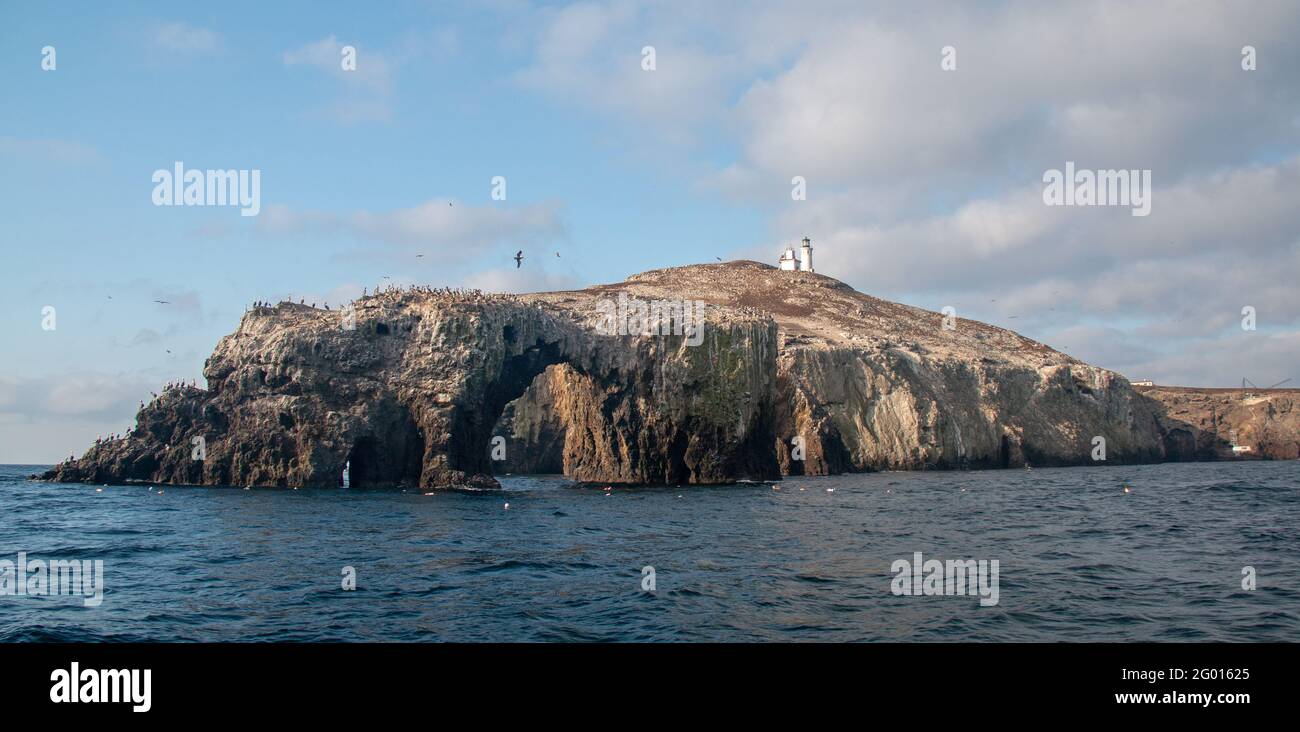 Anacapa Island Arch rock formation and Lighthouse in the Channel ...