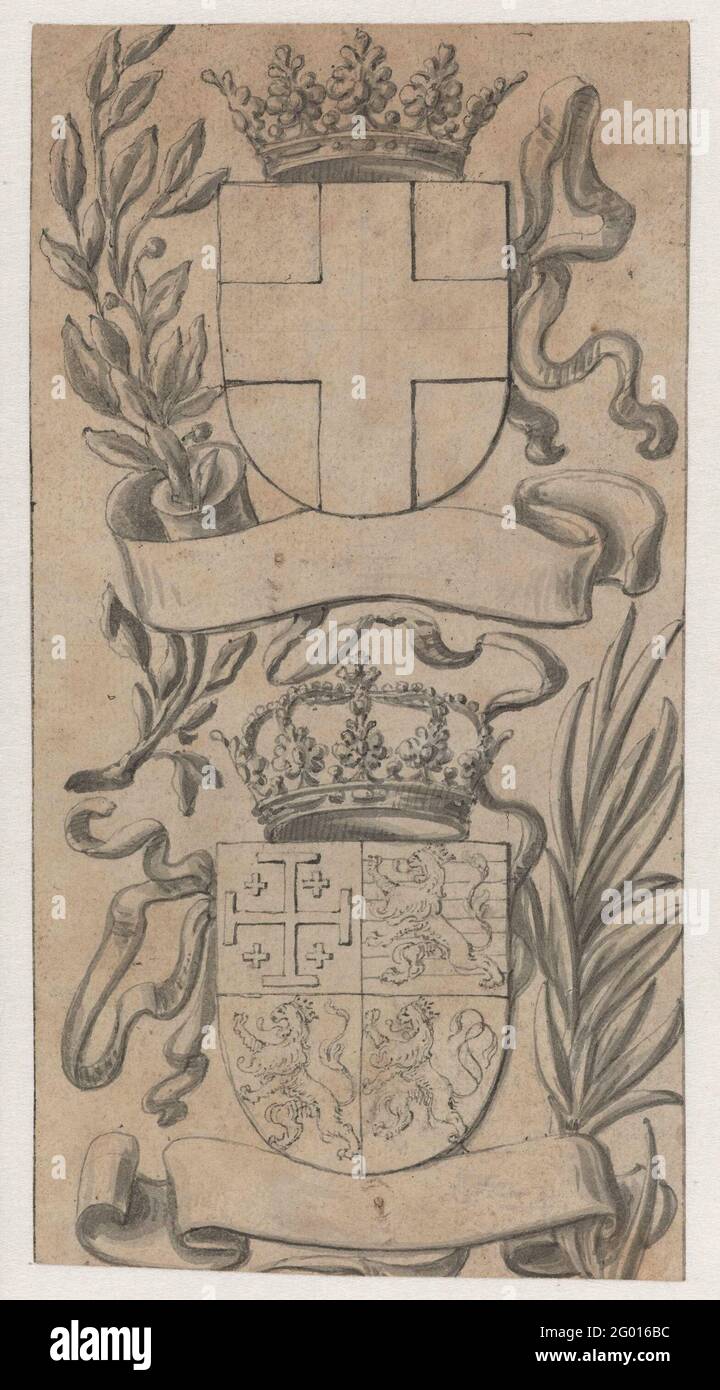 Two crowned coats of arms. Design for a print Stock Photo - Alamy