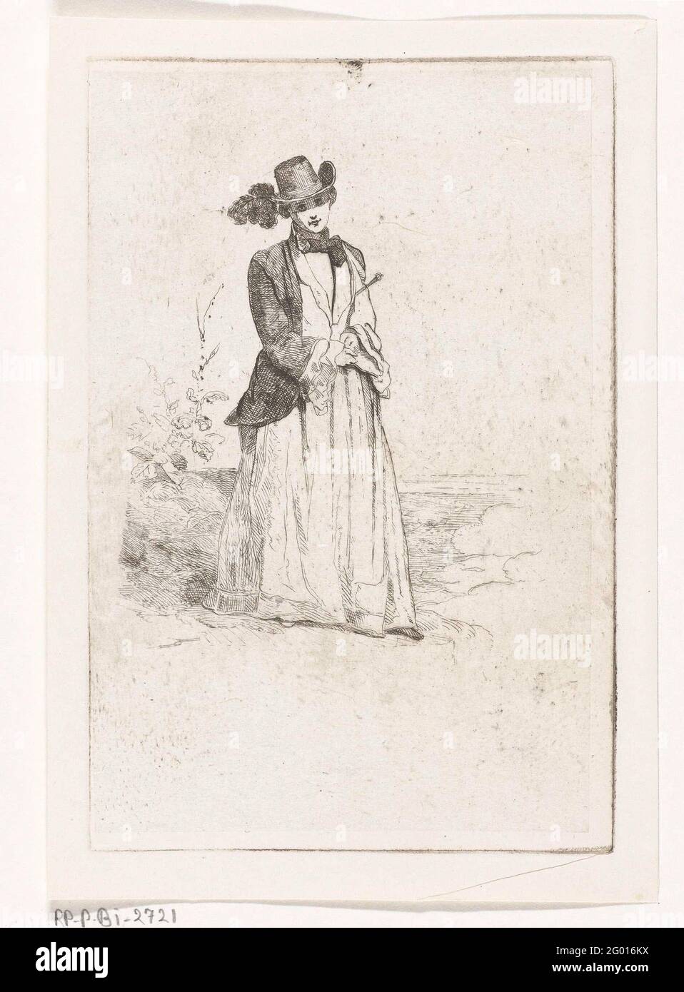 Standing woman with riding sweep. An adult woman in 19th century ...