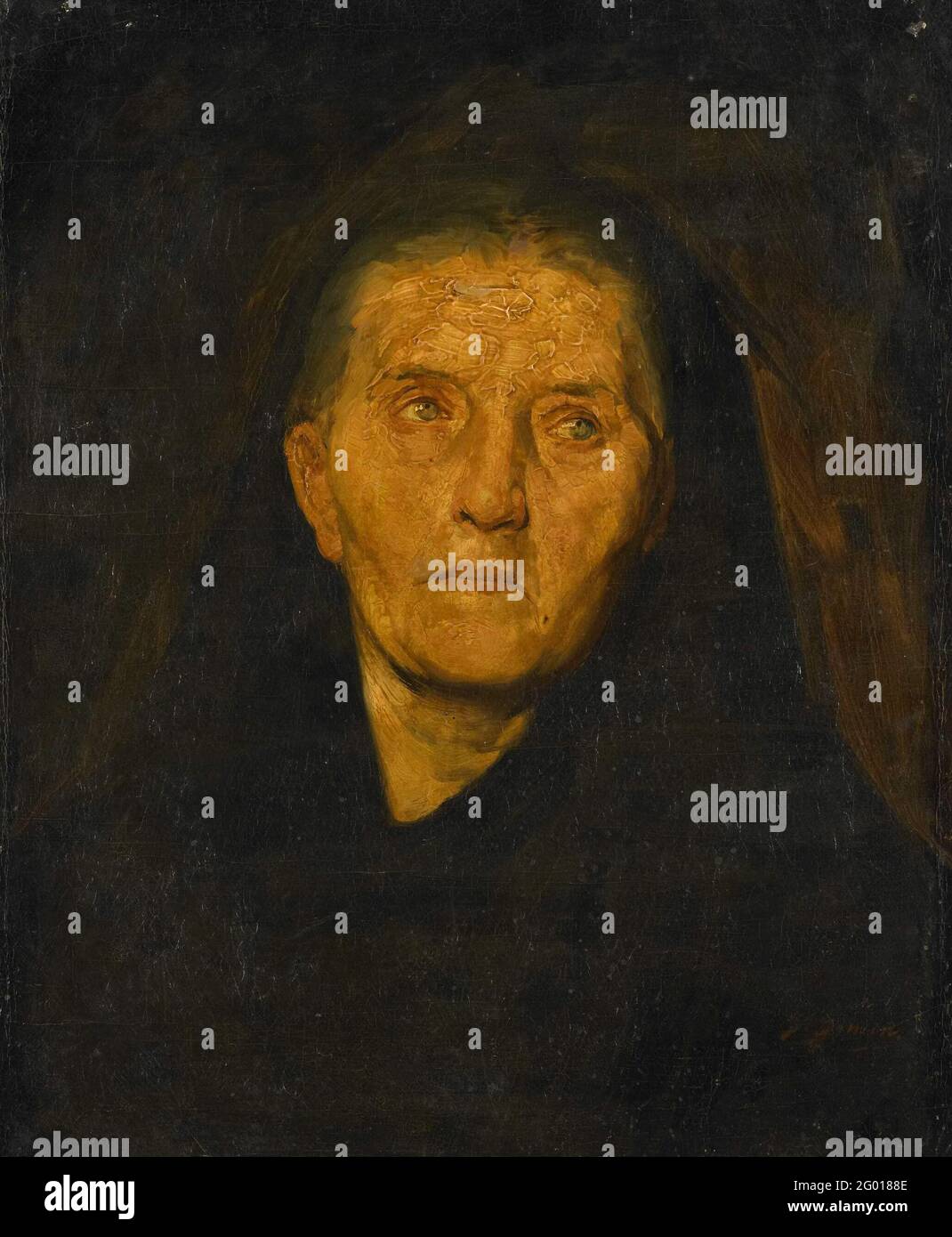 The Mourning Widow. The grieving widow. Bust of an old woman with a ...