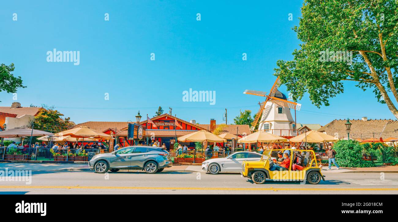 Solvang, California, USA - May 29, 2021 Downtown of Solvang ...
