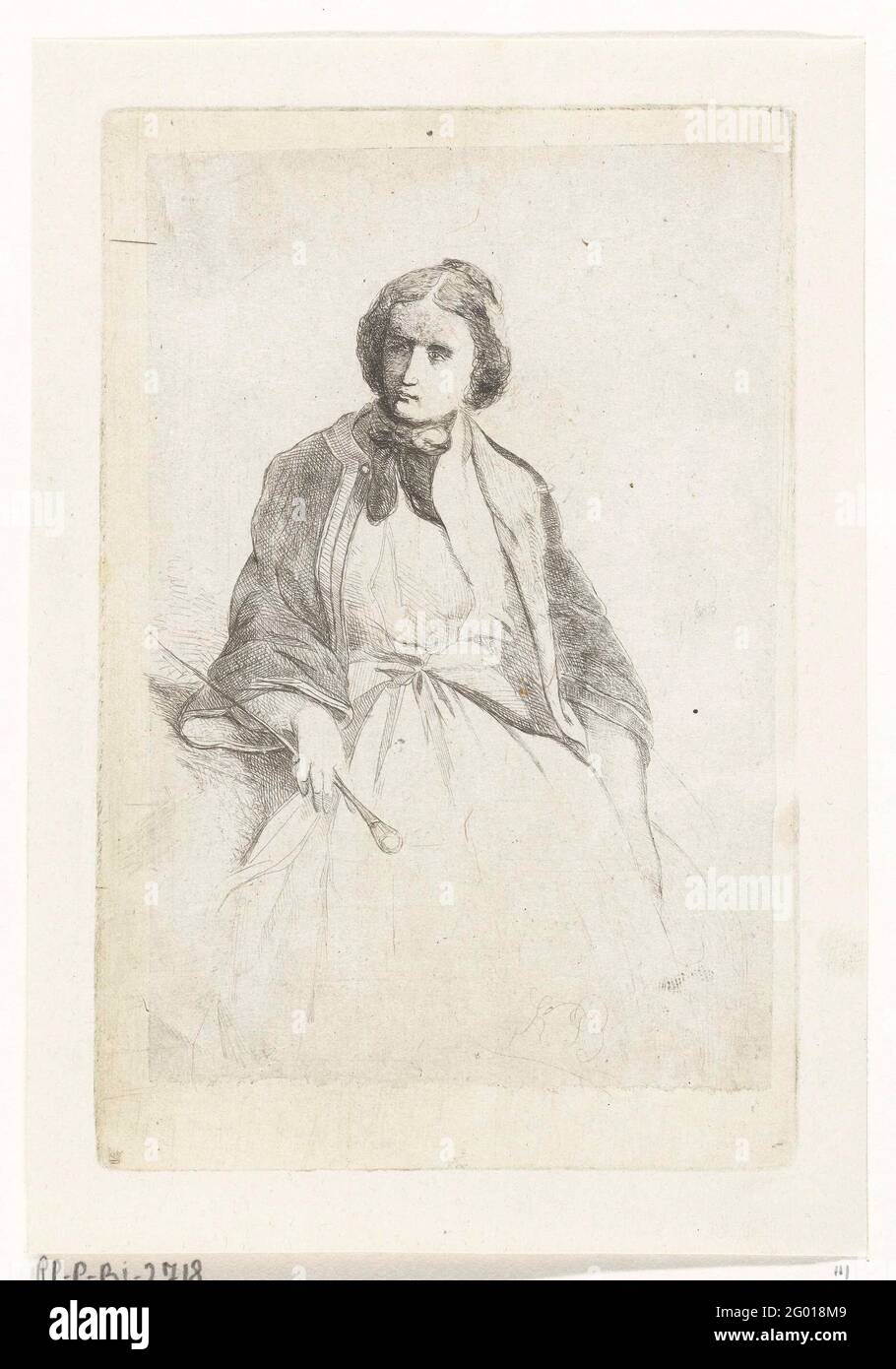 Sitting woman with riding sweep. An adult woman in 19th century ...