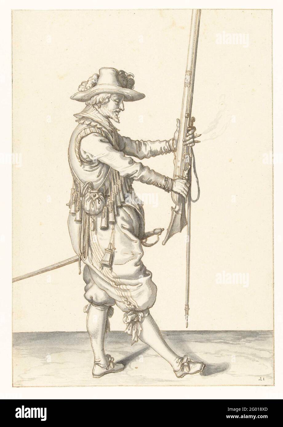 Soldier who holds his musket with both hands upright for himself; Arms ...