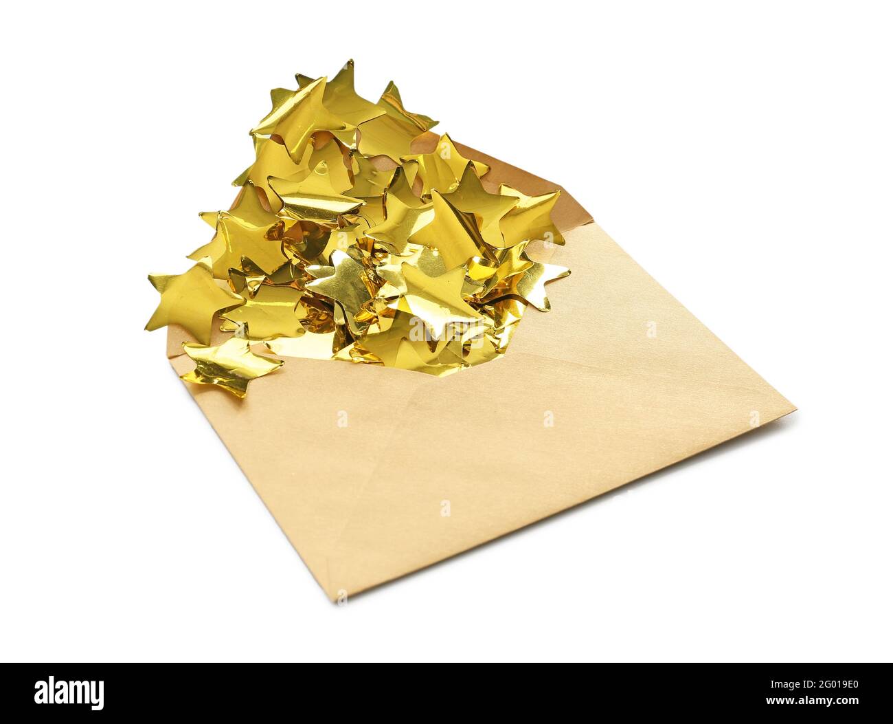 Envelope with confetti on white background Stock Photo - Alamy