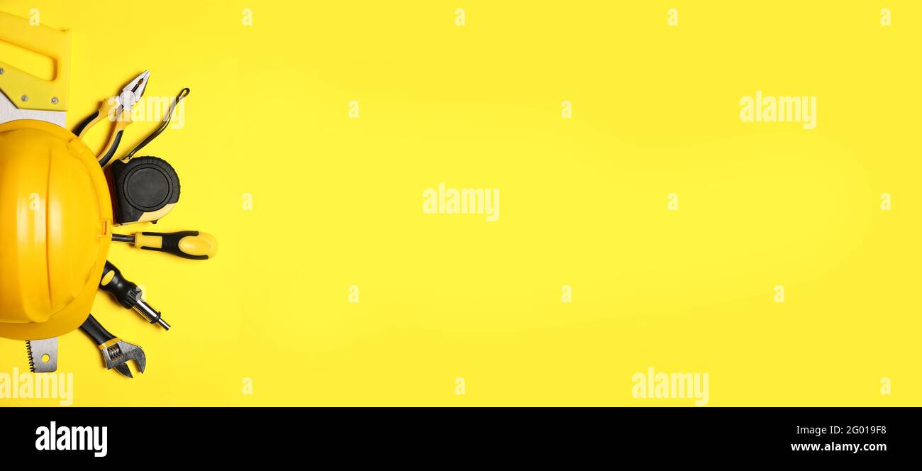 Set of construction tools on color background with space for text Stock ...