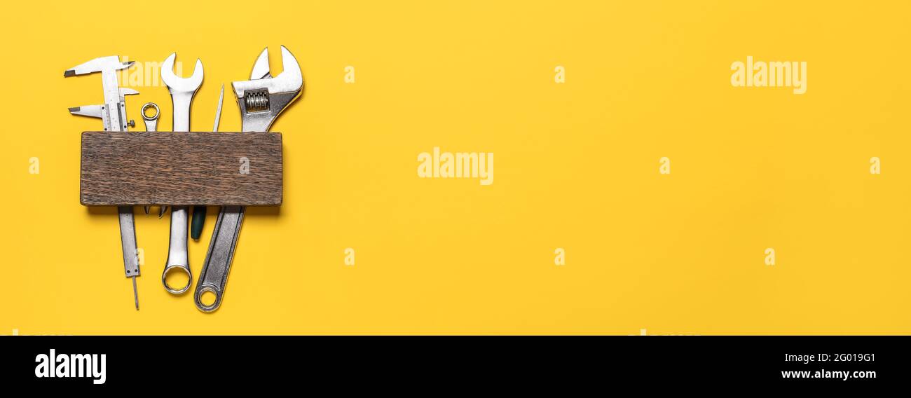Set of construction tools on color background with space for text Stock ...