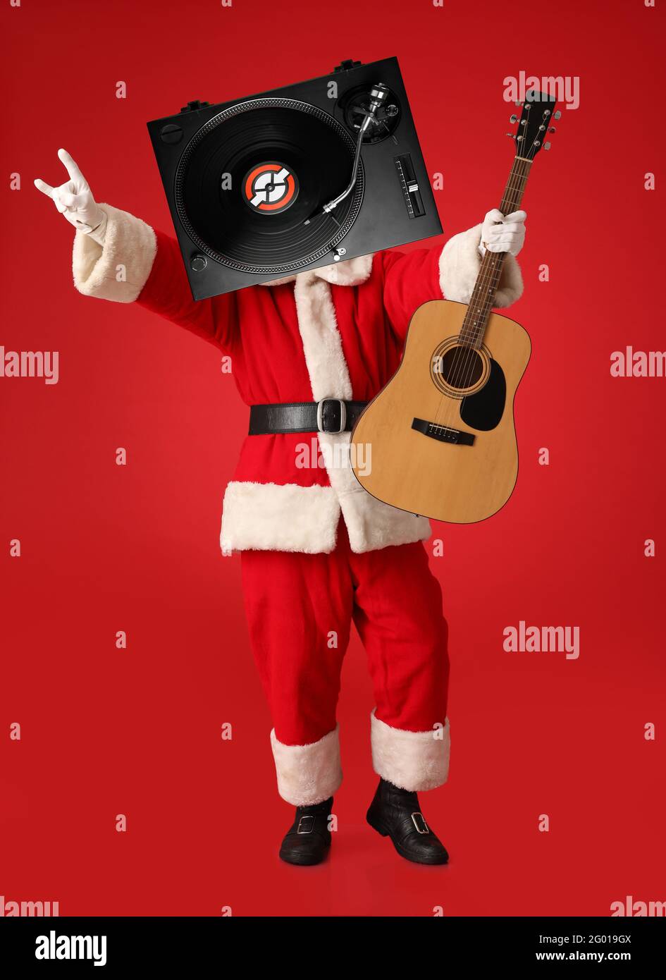 Cool Santa Claus with DJ vinyl record player instead of head on color ...