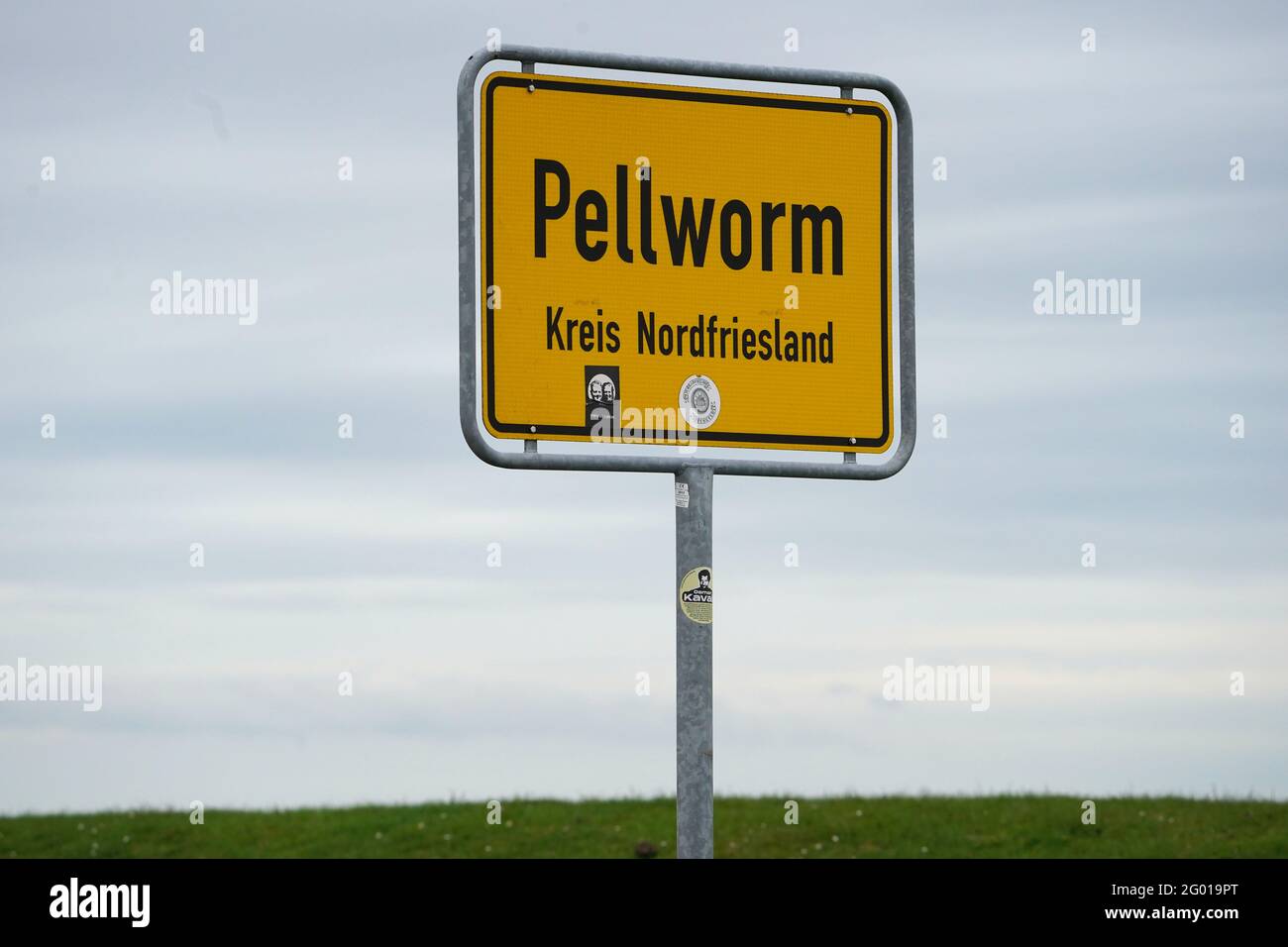 Pellworm, Germany. 11th May, 2021. The town entrance sign can be seen ...