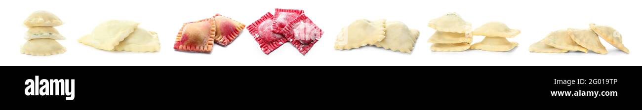 Different raw ravioli on white background Stock Photo - Alamy