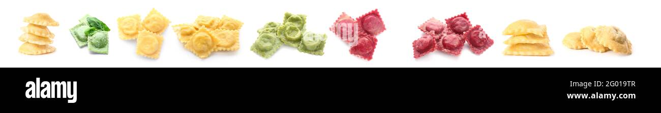 Different cooked ravioli on white background Stock Photo - Alamy
