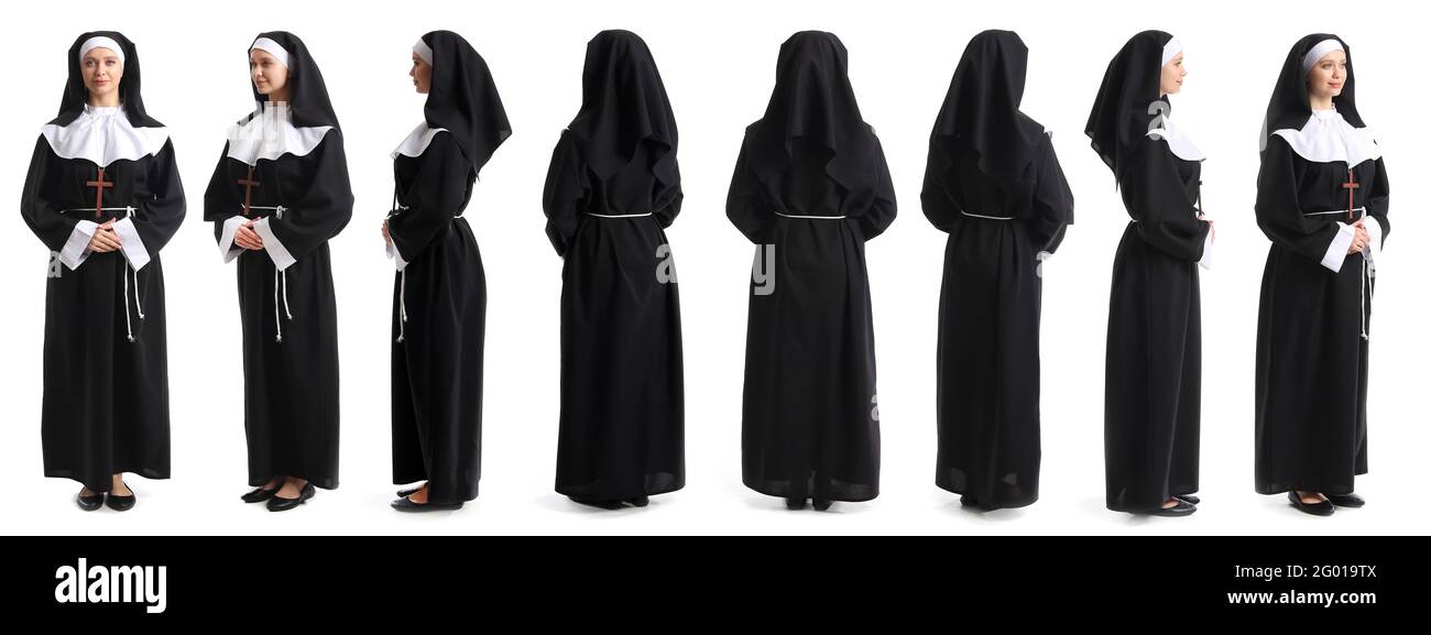 Young nun on white background Stock Photo - Alamy