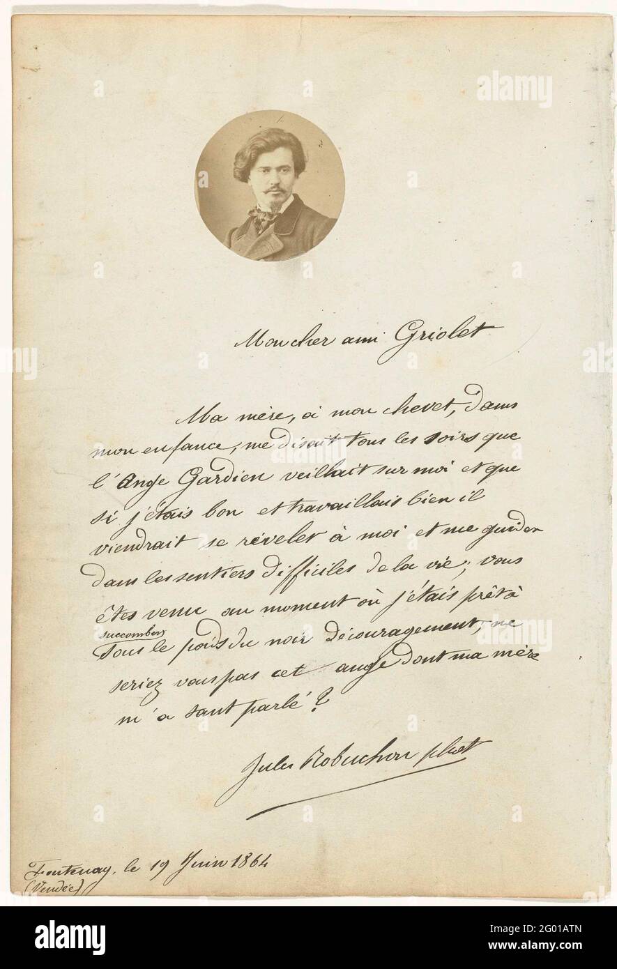 Letter from Jules Robuchon, with his photographic portion stuck Stock ...