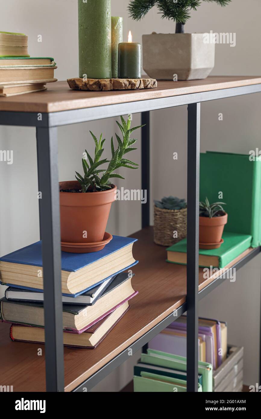 Interior of modern room with shelf unit, closeup Stock Photo - Alamy