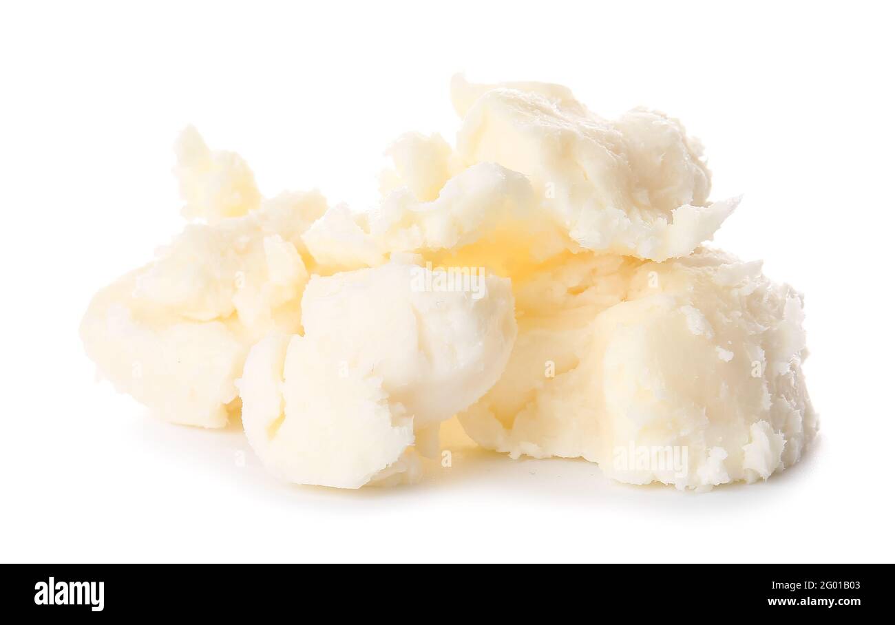 Shea butter on white background Stock Photo - Alamy