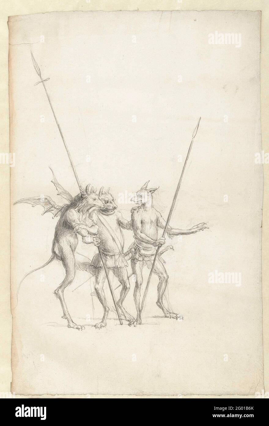 Three standing fable animals; Studies for the figuration of scoopers ...
