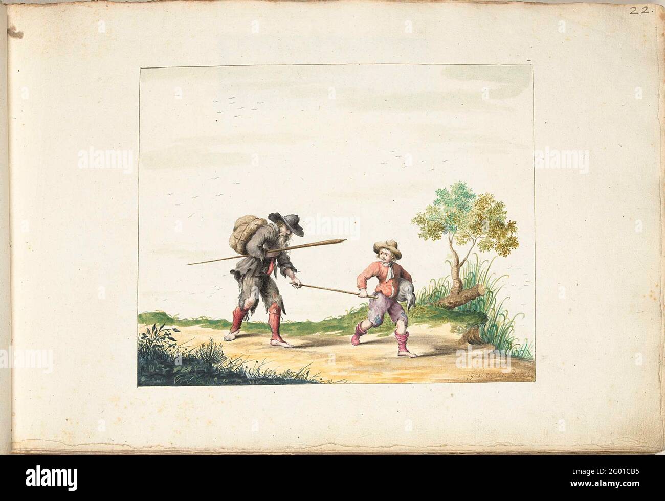 Old blind beggar led by a boy. Old blind beggar led by a young guide ...