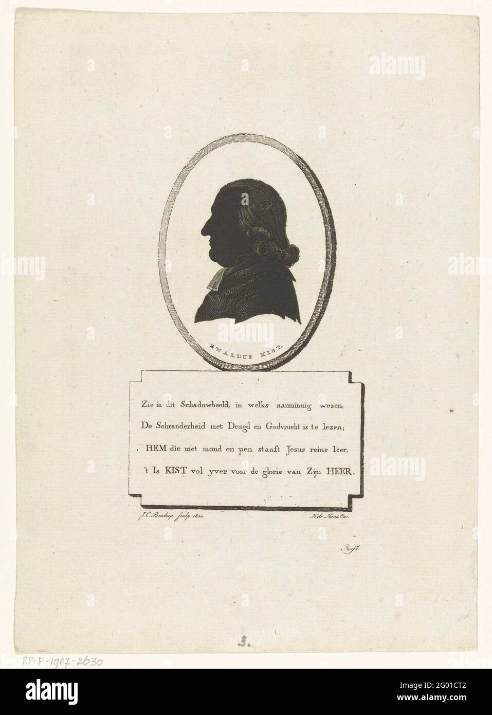 Portrait in silhouette of pastor ewald coffin; Ewaldus Kist. Portrait ...