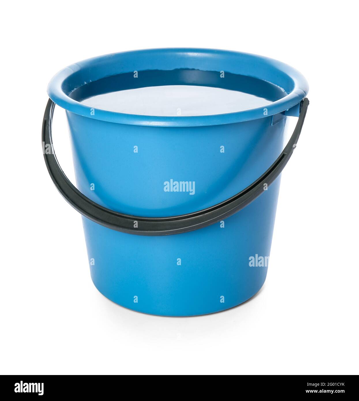 Plastic bucket with water on white background Stock Photo - Alamy