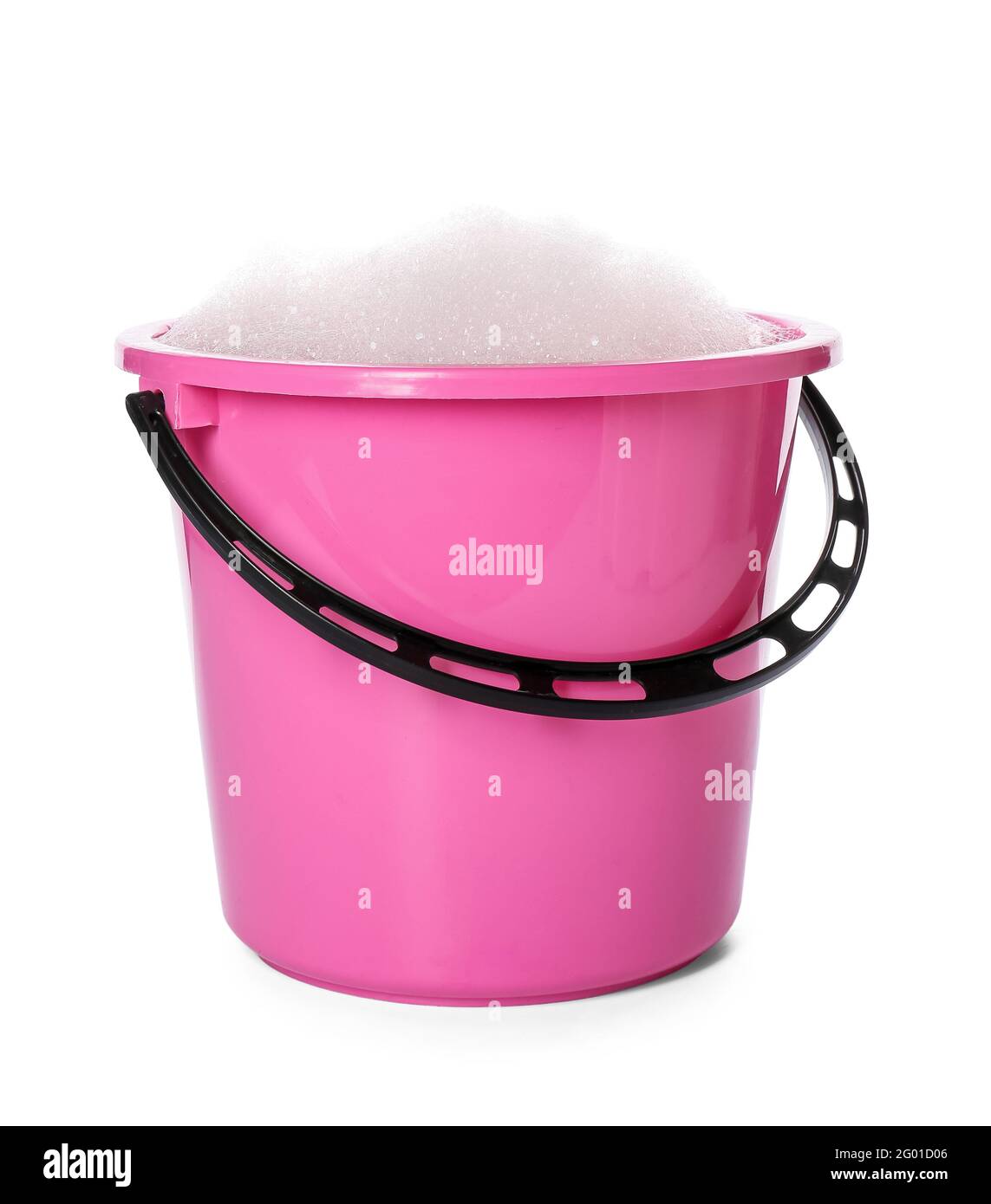 Plastic bucket with foam on white background Stock Photo - Alamy
