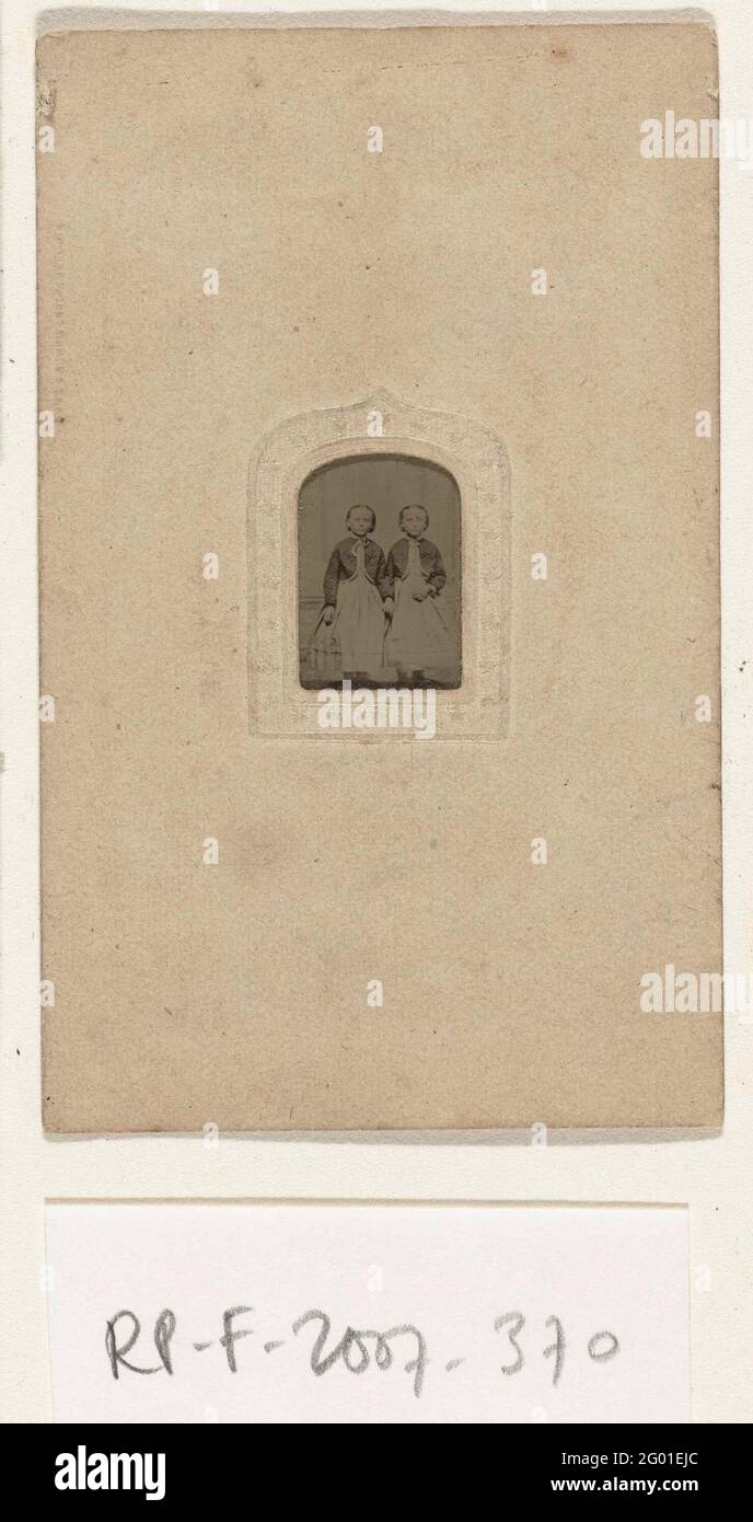 Portrait of two girls (twins?). Signature in Passe-Partout Stock Photo ...