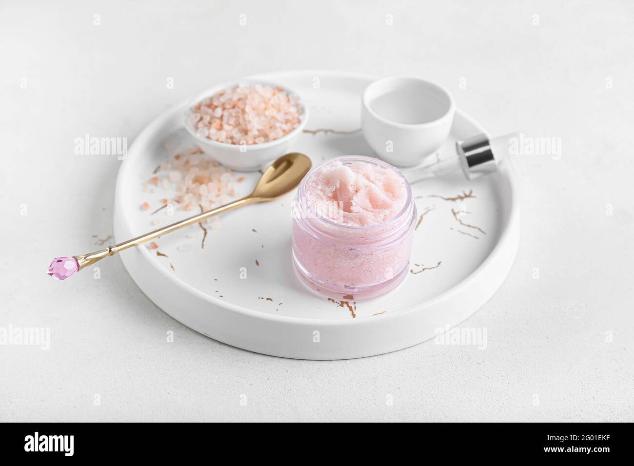 Tray with natural scrub and ingredients on white background Stock Photo ...