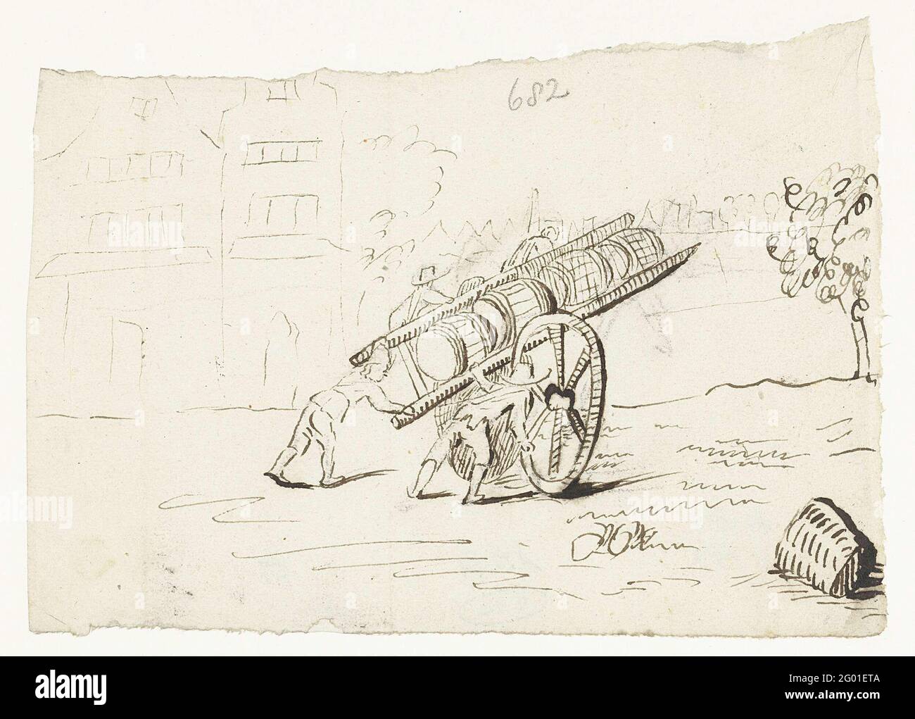 Push men and cart loads with barrels Stock Photo - Alamy