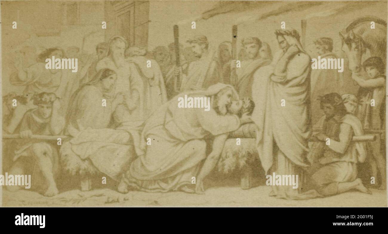 Photo reproduction of drawing by F. Barrias: Virgilius scene from the ...