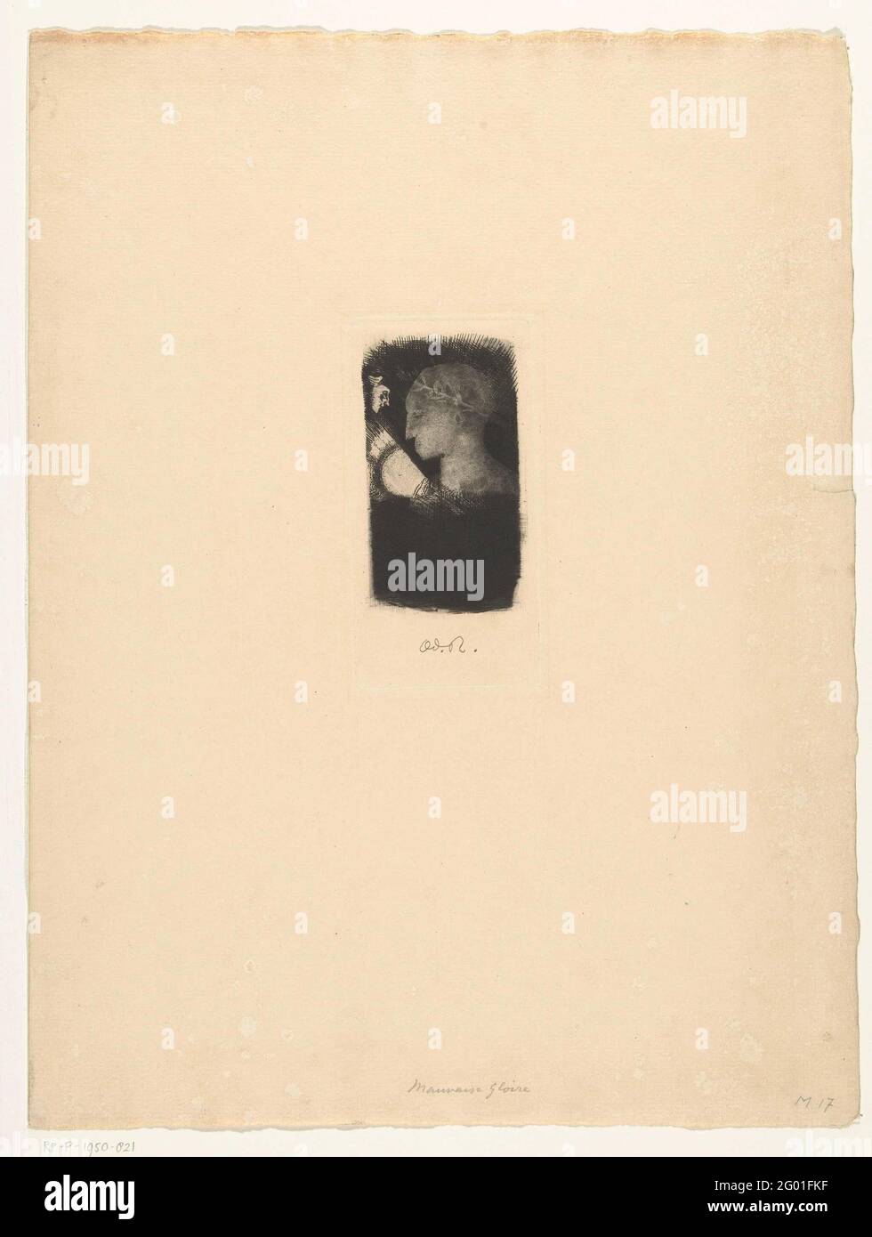 False glory; Mauvaise Gloire. Bust of a man with a laurel wreath, a ...