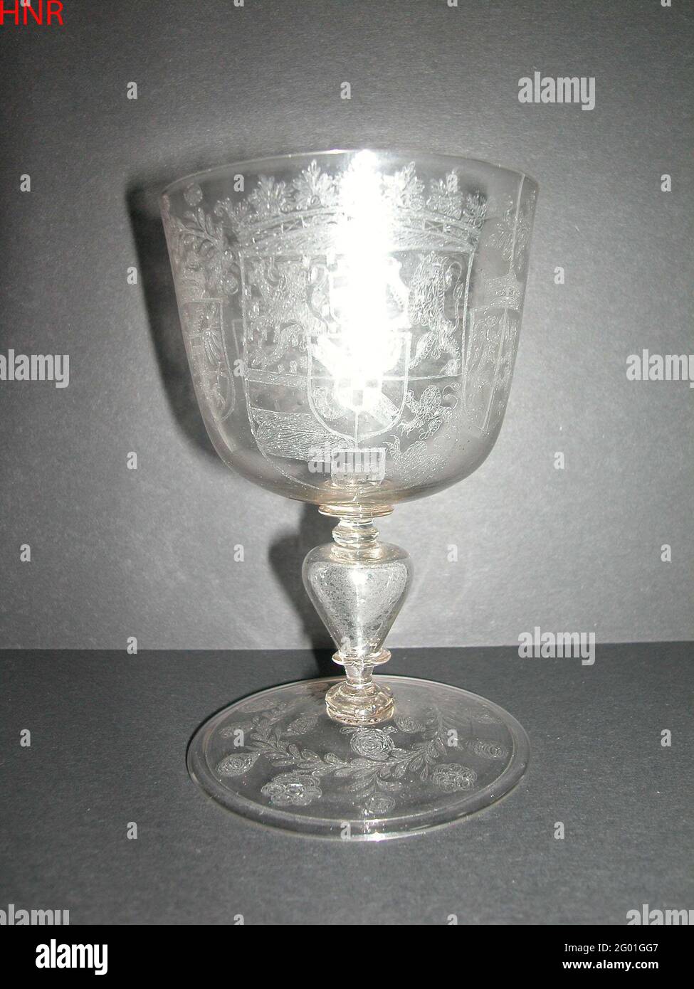 Wine glass. The arms of Stadtholder William III are enclosed by the ...