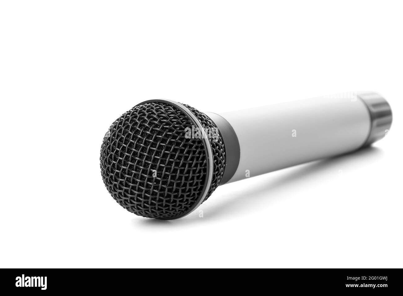 Modern microphone on white background Stock Photo - Alamy