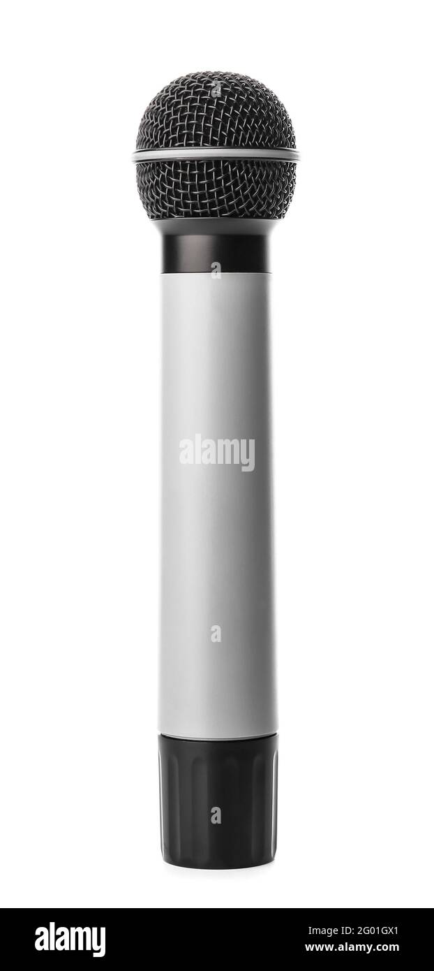 Modern microphone on white background Stock Photo - Alamy