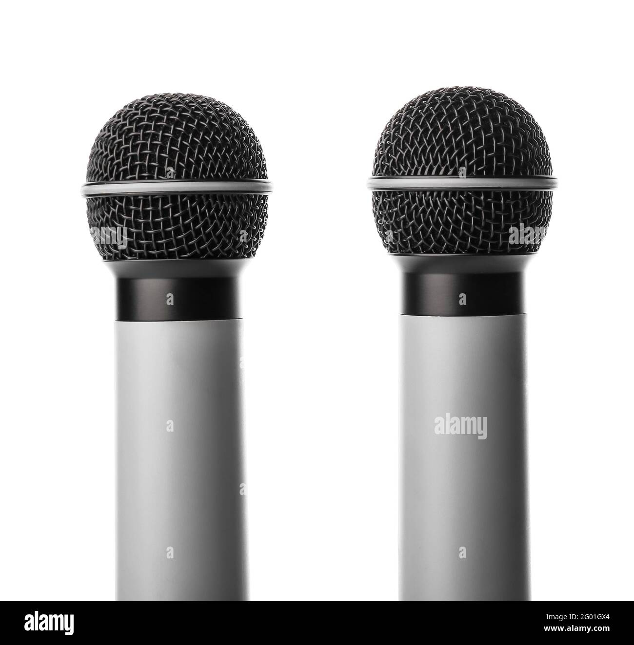 Modern microphones on white background Stock Photo - Alamy