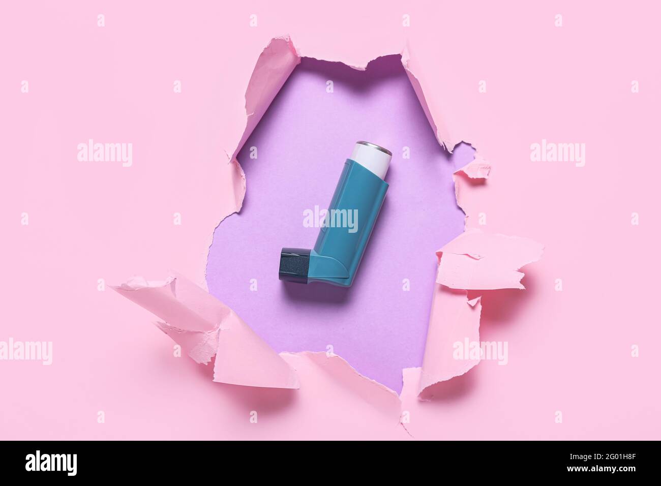Modern inhaler on color background Stock Photo - Alamy