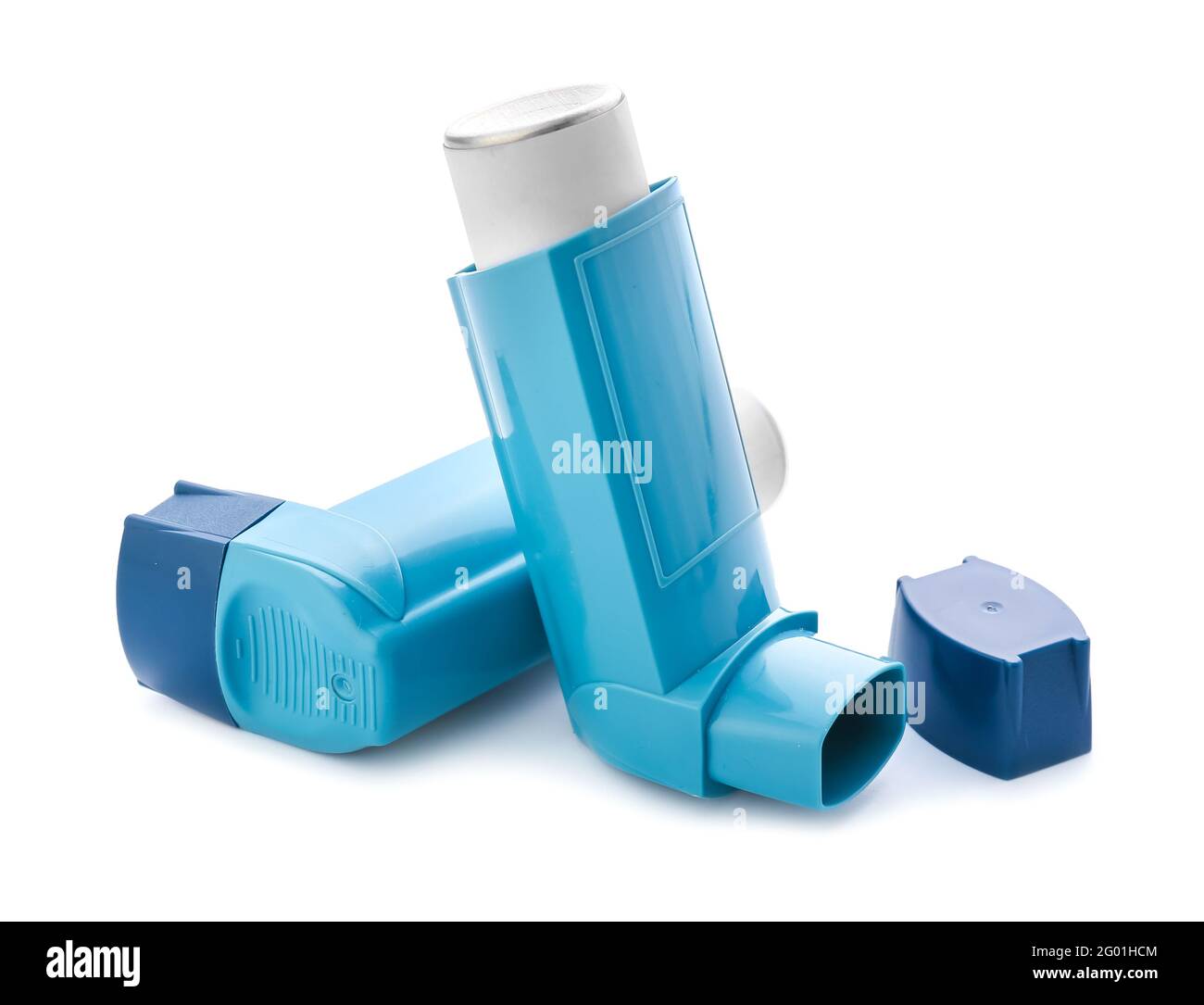 Modern inhalers on white background Stock Photo - Alamy