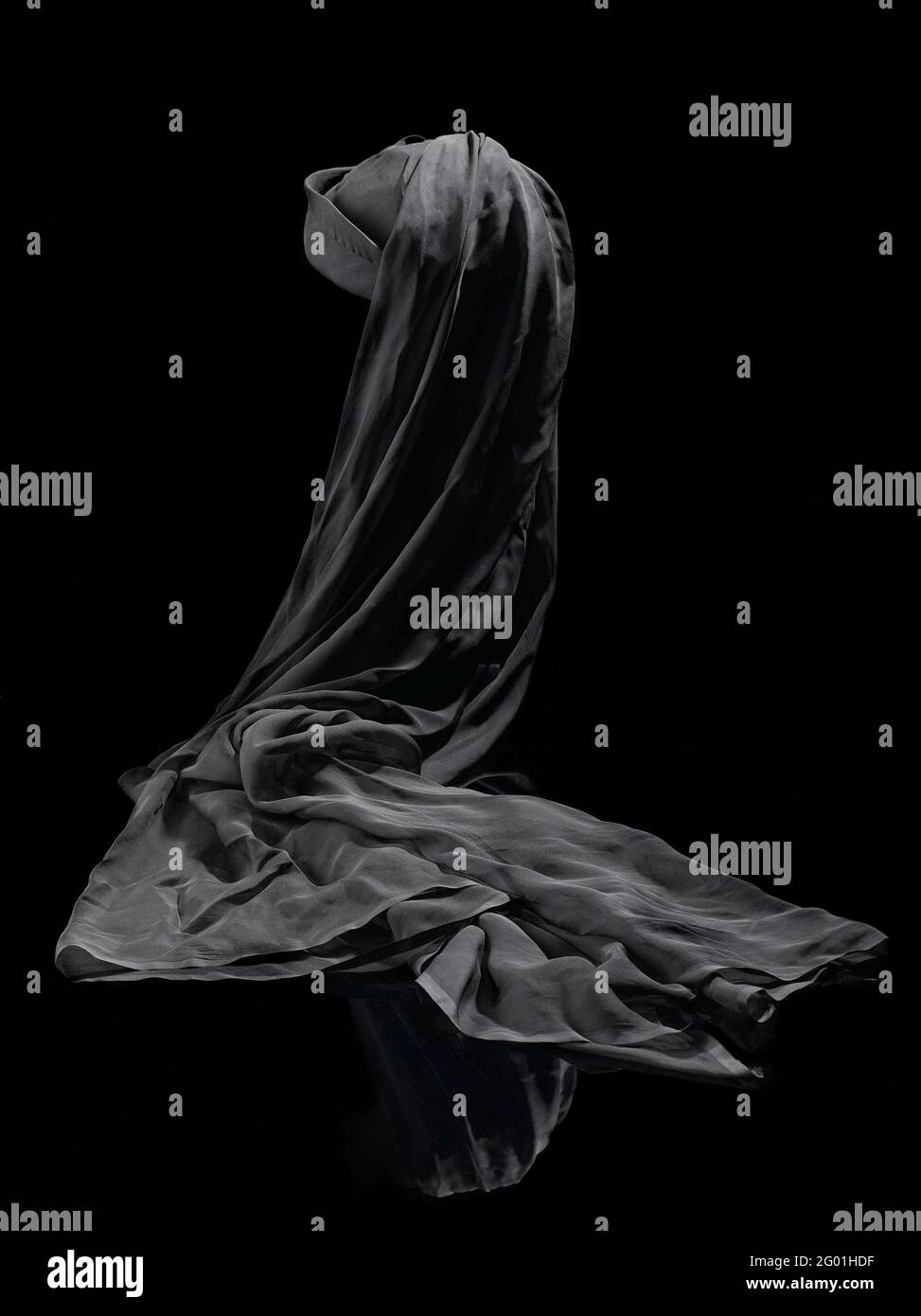 Mourning hat in the form of diadem with long face veil of black crepe ...