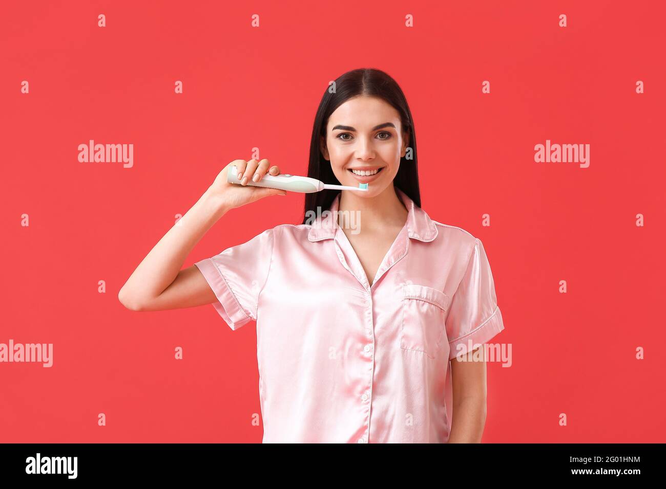 Beautiful woman brushing teeth hi-res stock photography and images - Alamy