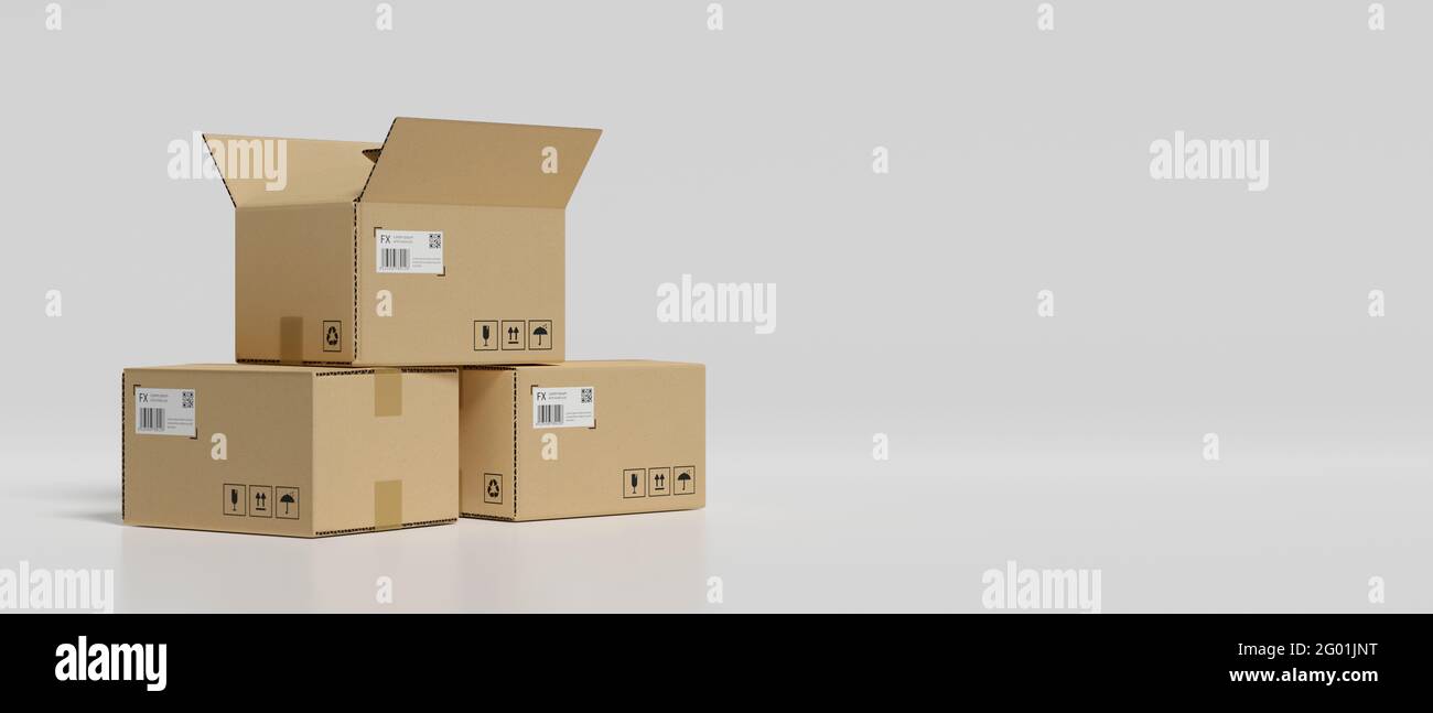 3D rendering, cardboard boxes stacked in the storage warehouse , 3D ...