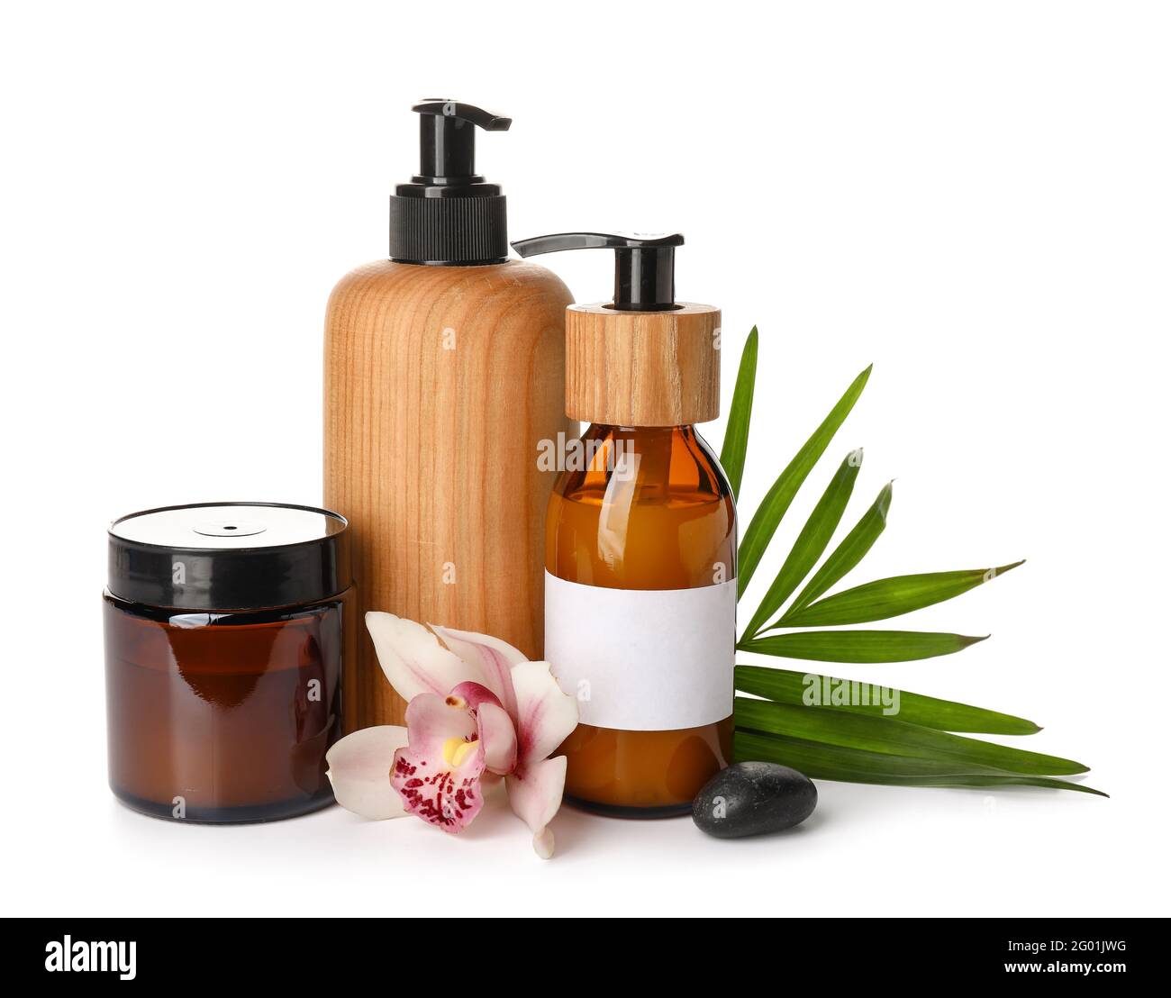 Composition with different cosmetic products on white background Stock ...