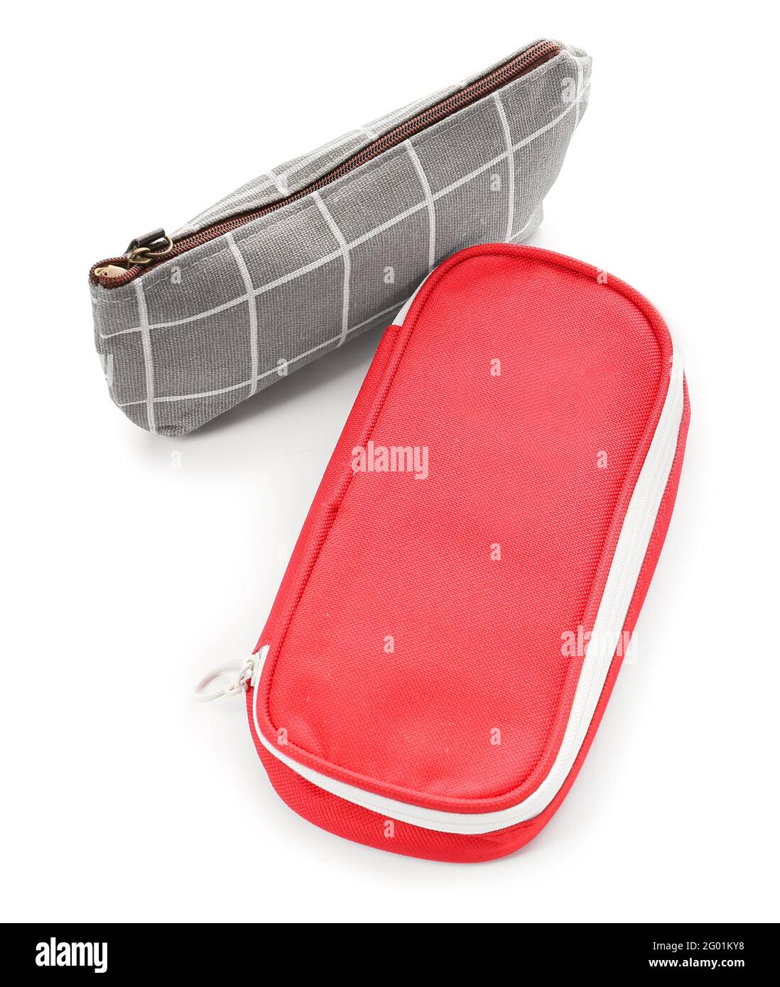 Pencil cases on white background Stock Photo - Alamy