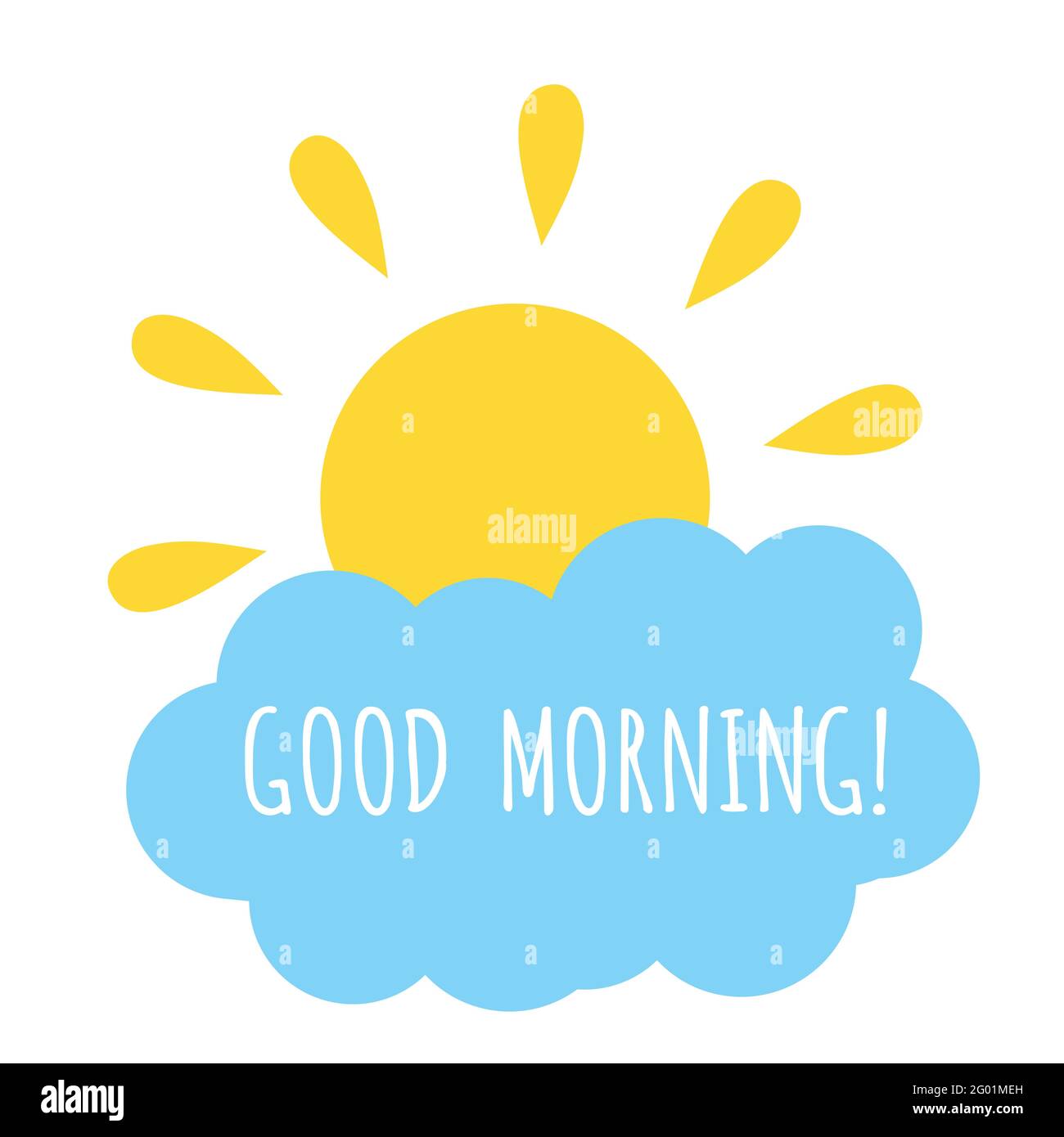 Good morning banner. Yellow sun and blue cloud on white isolated ...