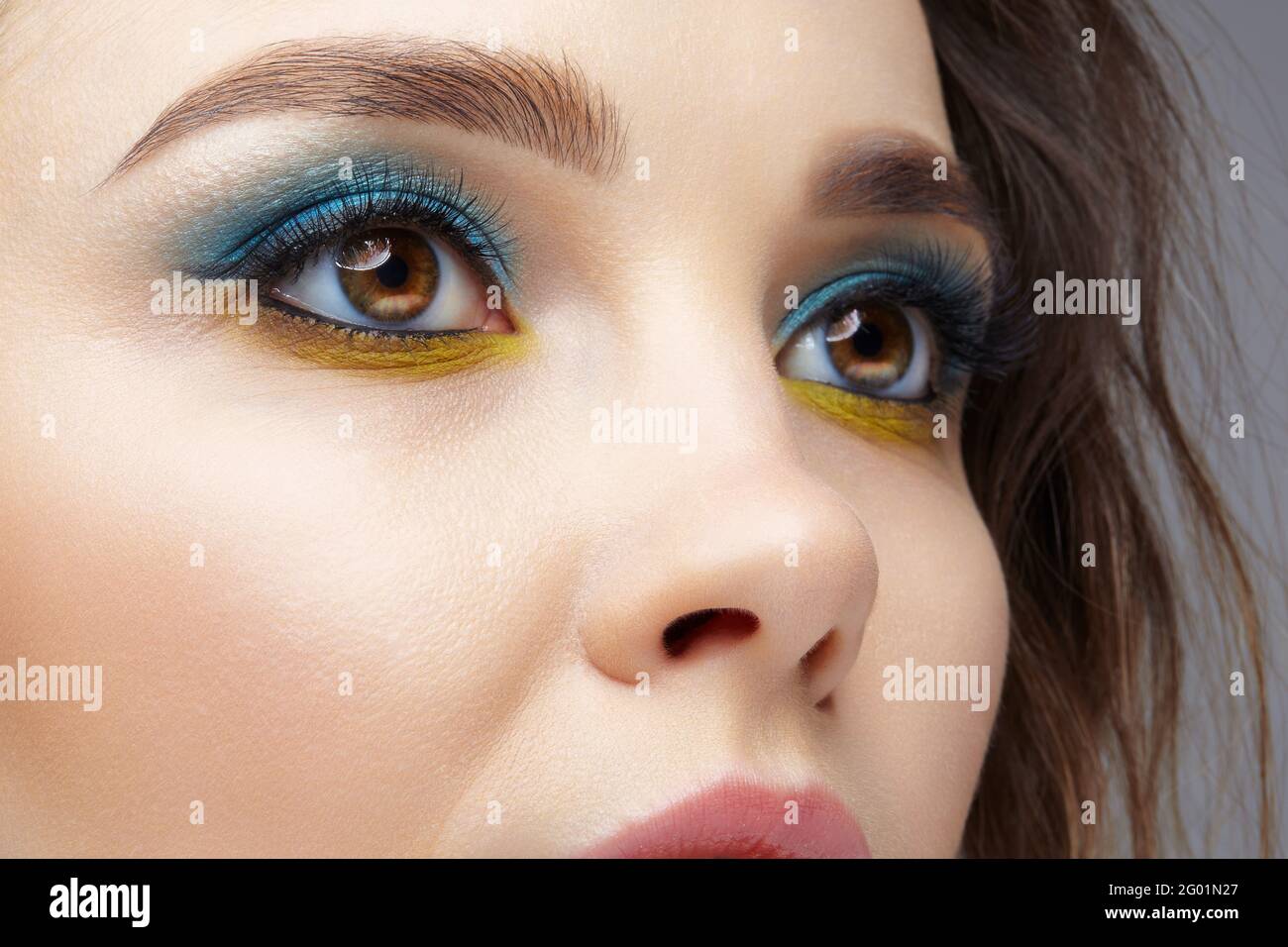 Close-up portrait of young woman. Closeup macro shot of human female ...
