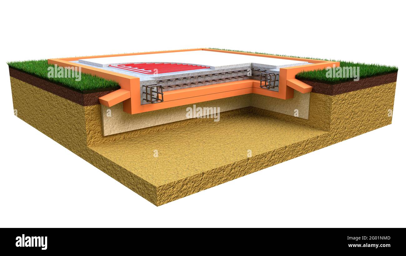 heated reinforced concrete slab base - isolated digital industrial 3D ...