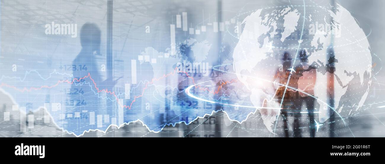 Global stock market trading. Background with 3D model of the globe ...