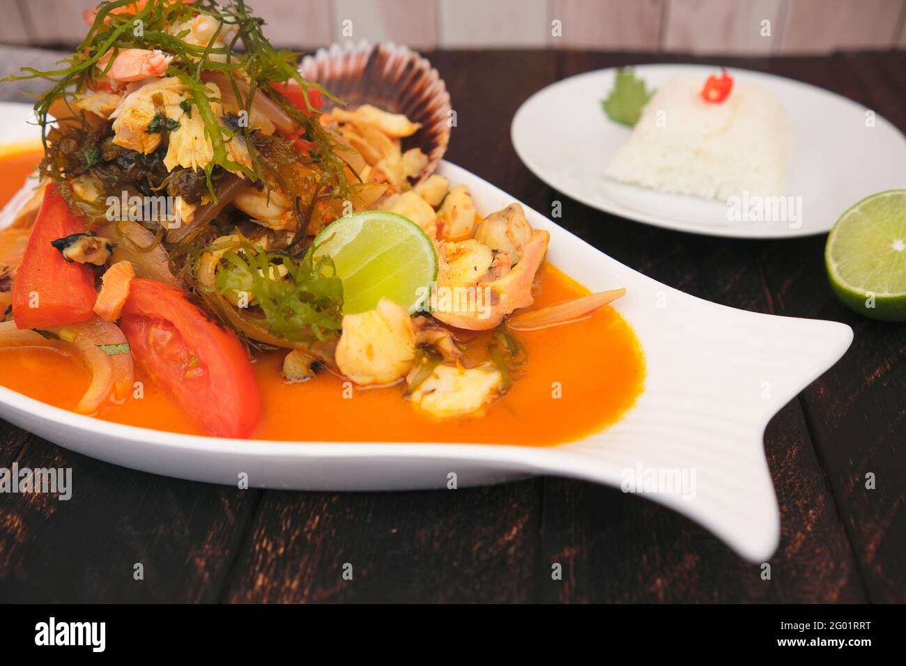 Peruvian food: called "sudado de mariscos" seafood (fish sweat, mixed ...