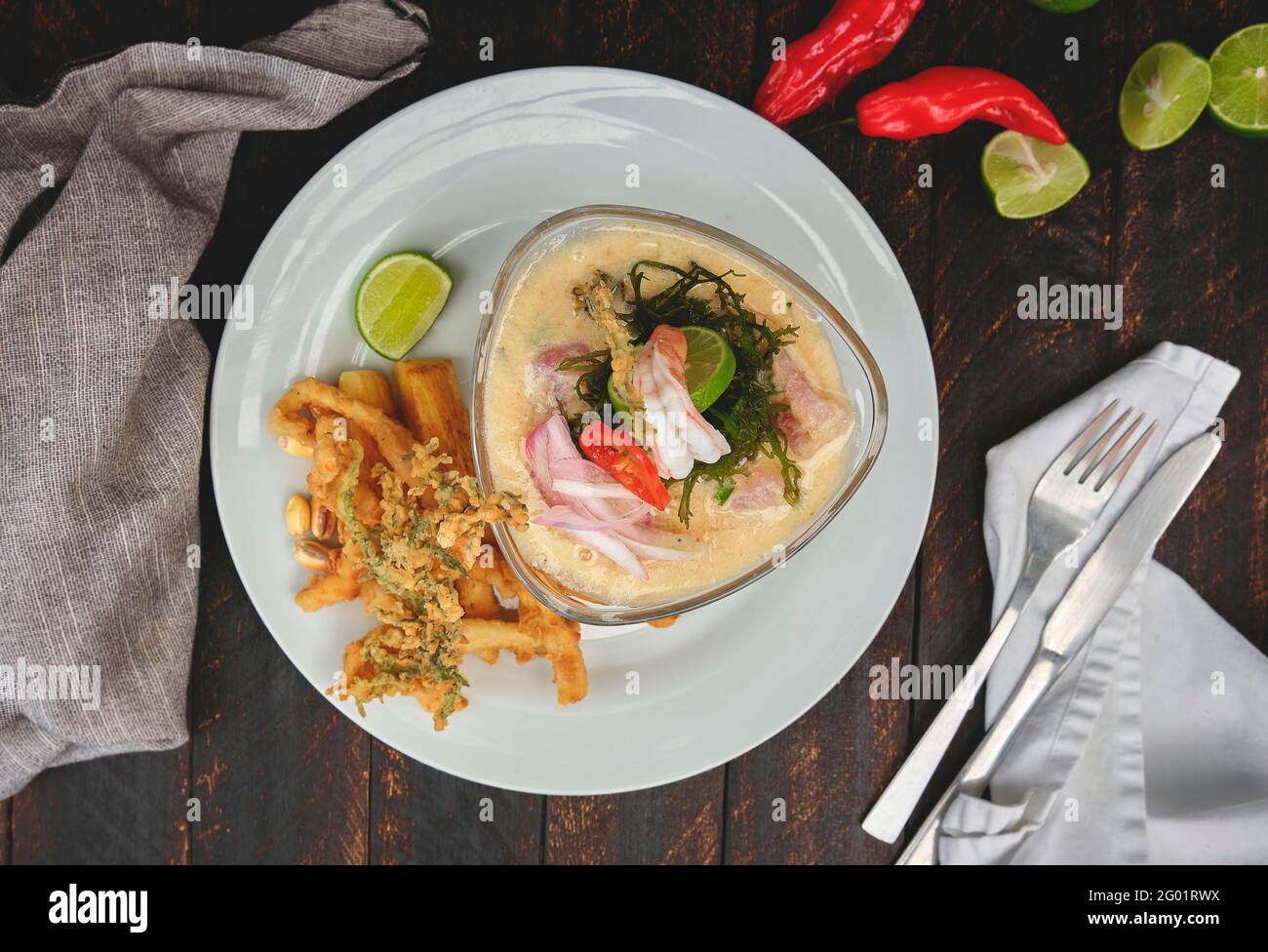 Peruvian food: called "Leche de tigre" and "chicharron", peruvian fresh ...