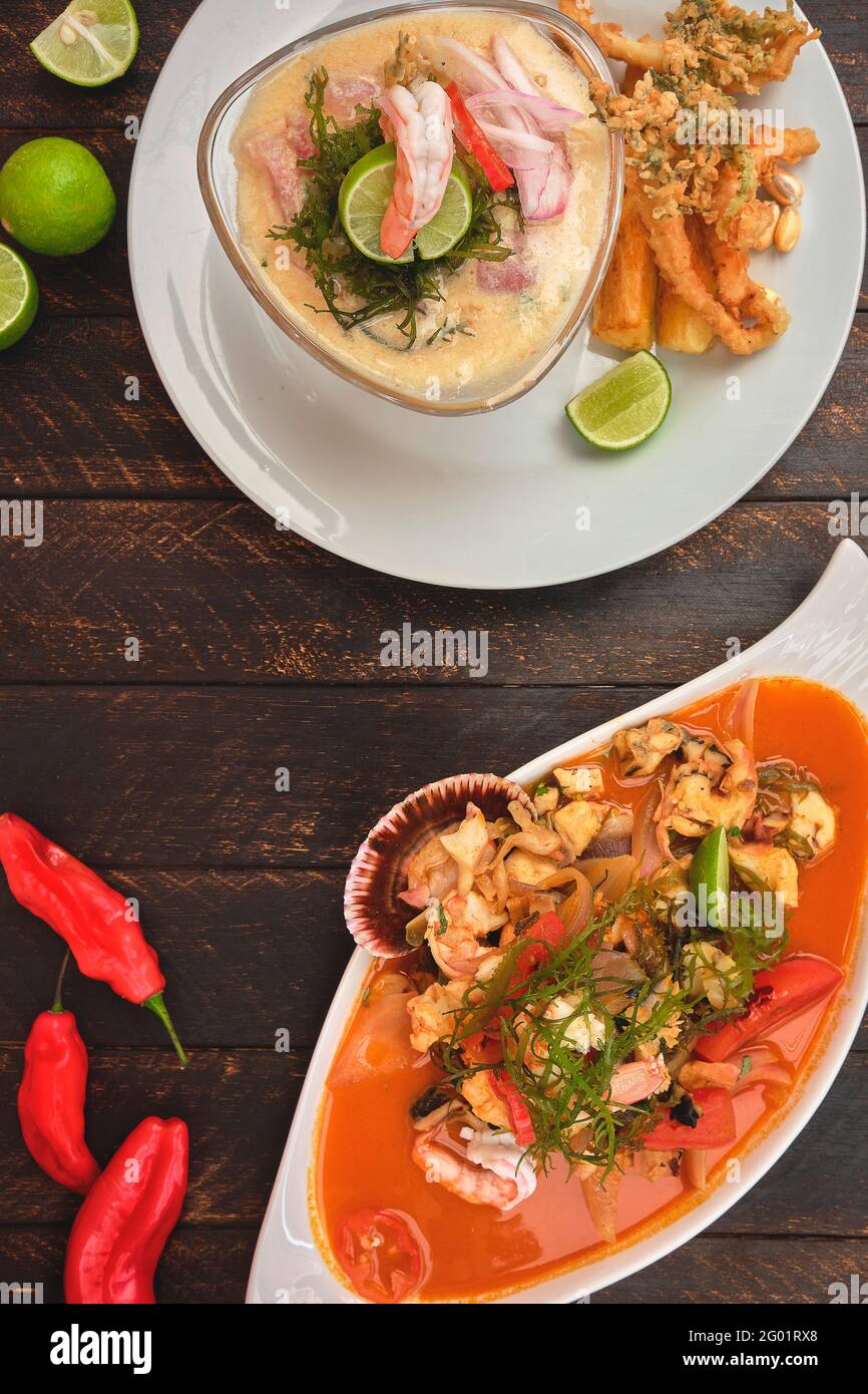 Peruvian food: called "Leche de tigre" and "chicharron", peruvian fresh ...