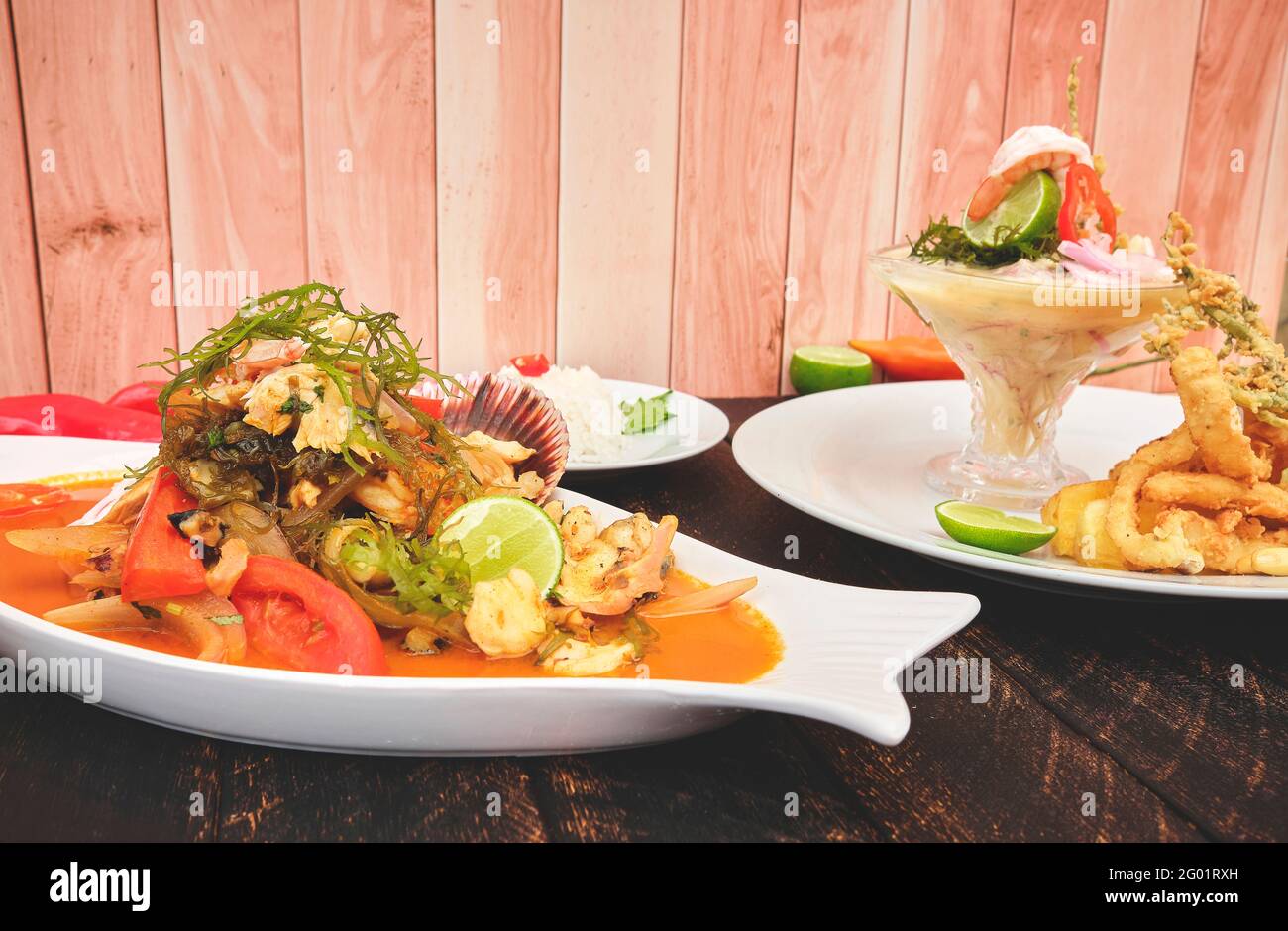 Peruvian food: called "Leche de tigre" and "sudado de mariscos",seafood ...
