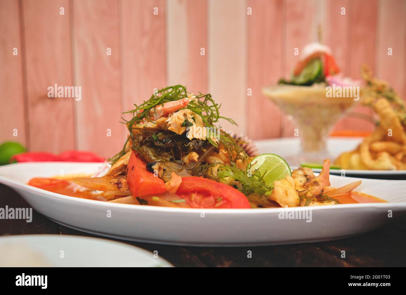 Peruvian food: called "Leche de tigre" and "sudado de mariscos",seafood ...