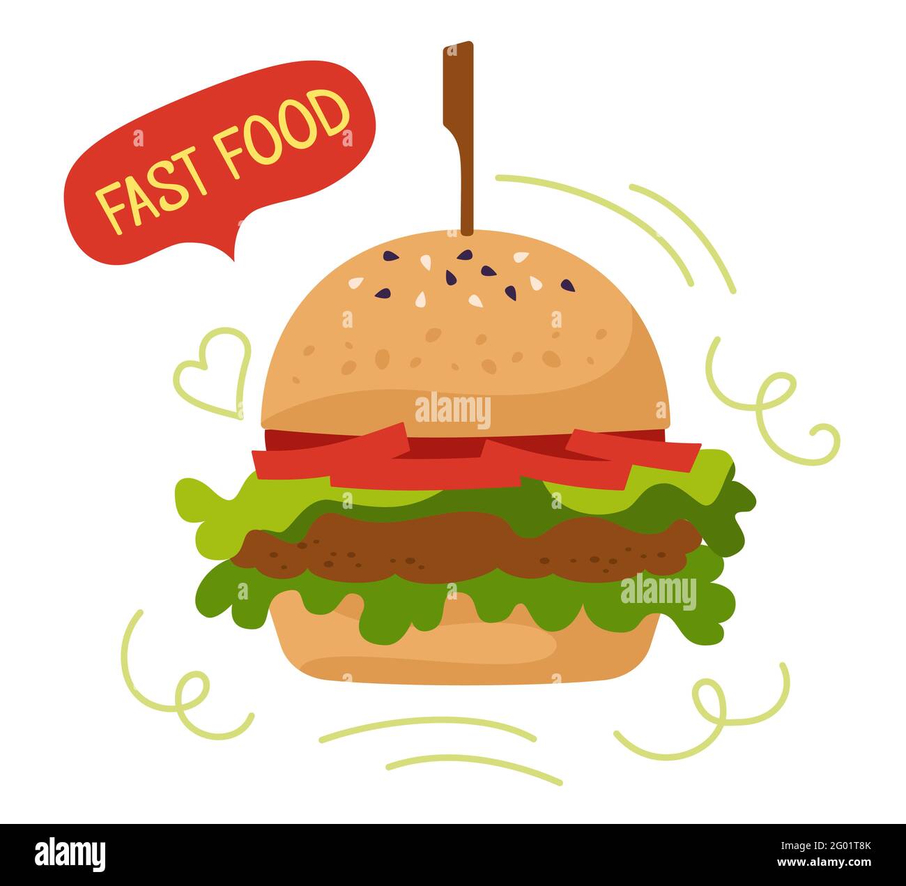 Fast food burger takeaway color cartoon set. Hand drawn glyph hamburger ...